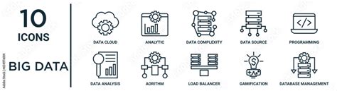Big Data Outline Icon Set Such As Thin Line Data Cloud Data Complexity Programming Aorithm