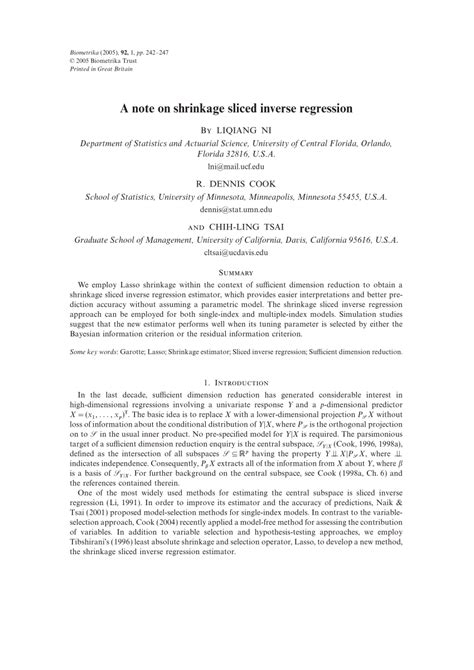 PDF A Note On Shrinkage Sliced Inverse Regression