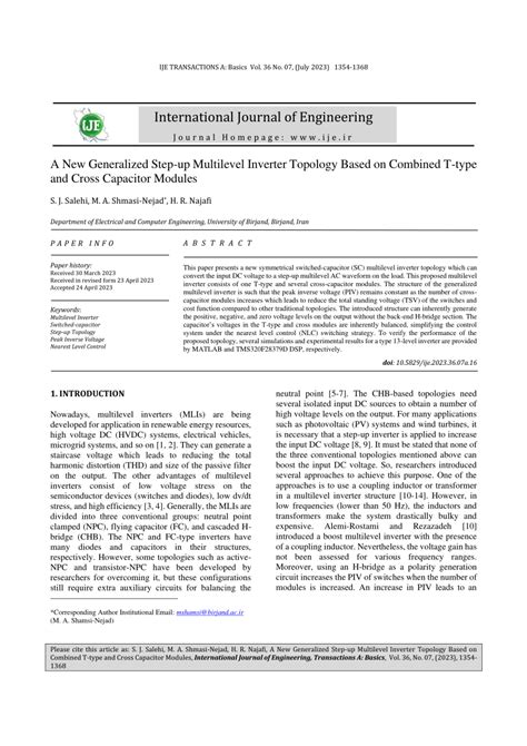 Pdf A New Generalized Step Up Multilevel Inverter Topology Based On Combined T Type And Cross