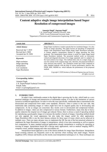 Content Adaptive Single Image Interpolation Based Super Resolution Of Compressed Images Pdf