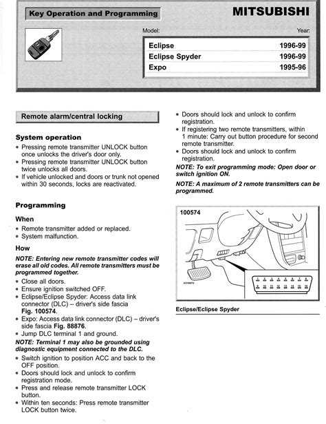 programming instructions for 1996 1997 1998 and 1999 mitsubishi