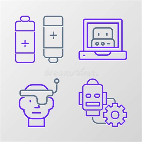 Set Line Robot Setting Smart Glasses Creating Robot And Battery Icon