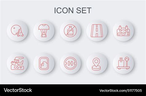 Set Line Scale With Suitcase Plane Crash Vector Image