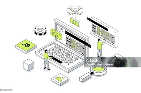 Website Creating 3d Isometric Concept In Outline Isometry Design For