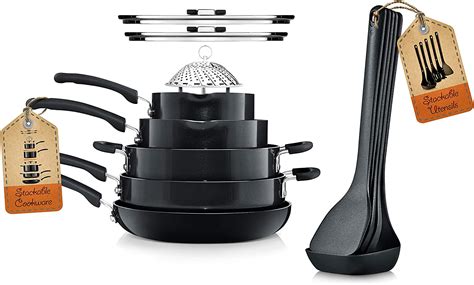 Nutrichef Stackable Space Saving 17 Piece Nonstick Cookware Set 59 99 At Amazon Reg 149 99