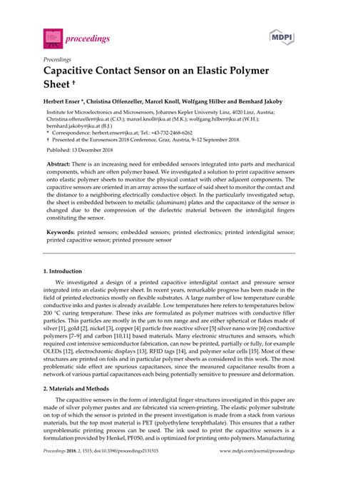 Pdf Capacitive Contact Sensor On An Elastic Polymer Sheet