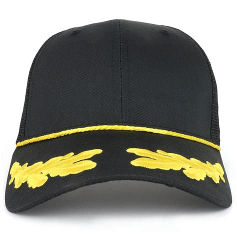 Armycrew Captain Oak Leaf Embroidered Trucker Mesh Cap With Yellow Rop