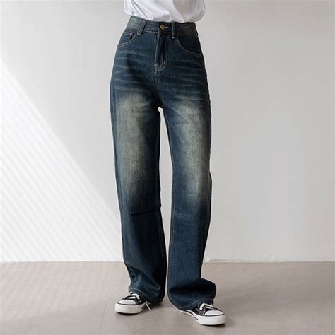 라이니 당일배송 딥블루 워싱 데님 와이드 팬츠 위시버킷