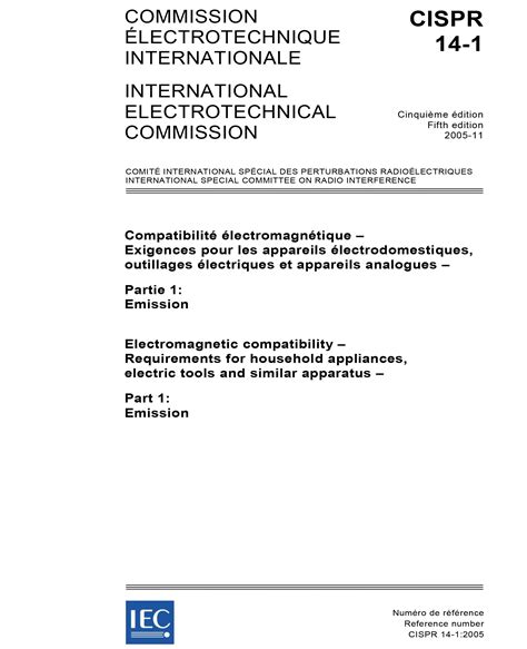 Cispr 14 1 Ed 5 0 B 2005 Electromagnetic Compatibility Requirements For Household