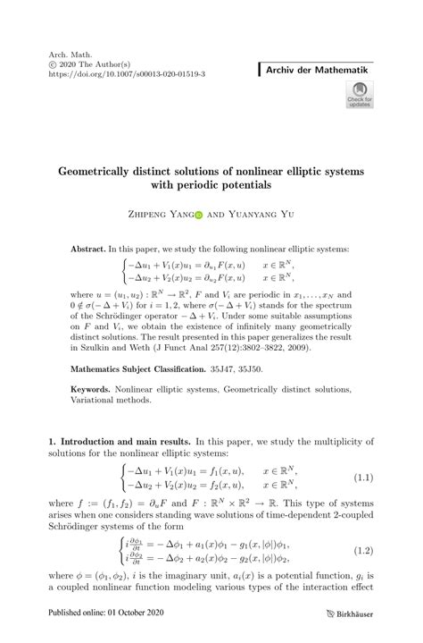 Pdf Geometrically Distinct Solutions Of Nonlinear Elliptic Systems With Periodic Potentials