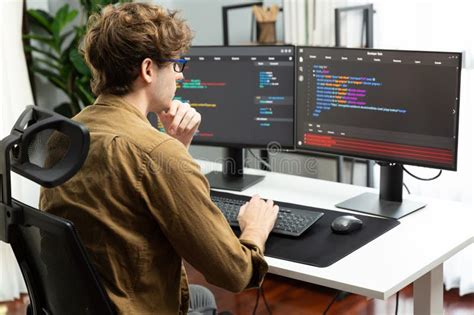 it developer with stressful overworked in creating online software code