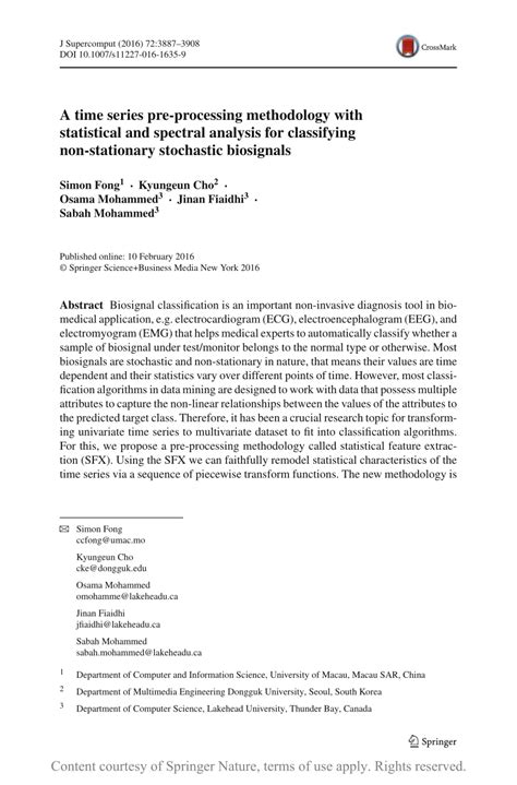 A Time Series Pre Processing Methodology With Statistical And Spectral Analysis For Classifying