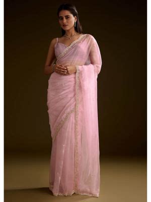 Buy Kalki Fashion Peach Crush Tissue Saree With Stone Embellished And