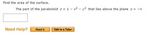 Solved Find The Area Of The Surface The Part Of The