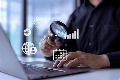 Premium Photo Business Analyst With Magnifying Glass Analyzing Graphs