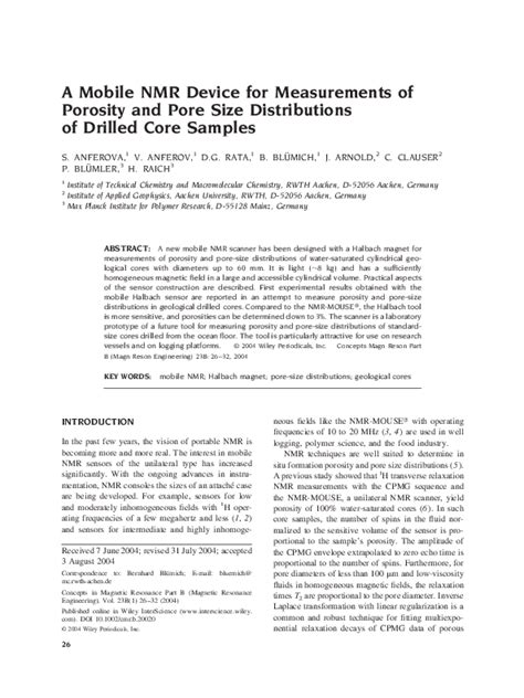 Pdf A Mobile Nmr Device For Measurements Of Porosity And Pore Size