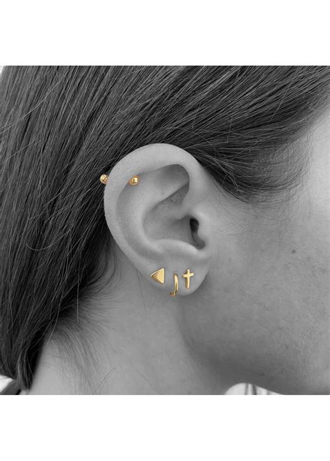 Micro Cross Stud Earrings In 18kt Solid Gold
