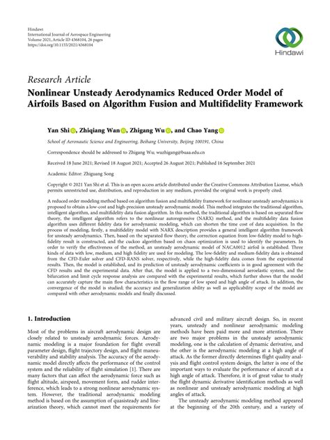 pdf nonlinear unsteady aerodynamics reduced order model of airfoils