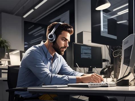 Premium Ai Image Office Portrait Of Smiling It Programmer Wearing