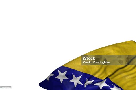 멋진 어떤 축 하 깃발 3d 그림 큰 접힌 보스니아 헤르체고비나 국기 흰색 절연 오른쪽 하단 모서리에 누워 3차원 형태에 대한 스톡 사진 및 기타 이미지 Istock