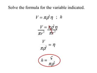 1 4 Rewriting Equations And Formulas PPT