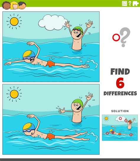 Differences Educational Game With Cartoon Swimming Boys 2929906 Vector