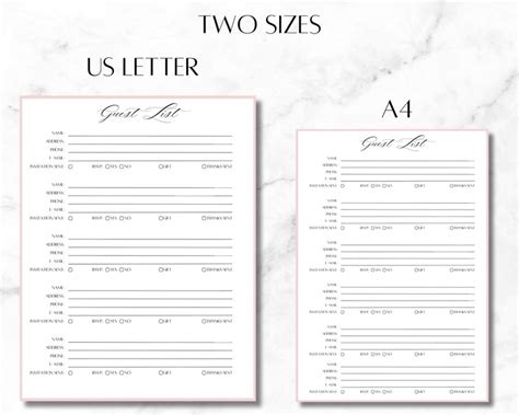 Printable Guest List Template Printable Event Planner Log Template Wedding Guest List