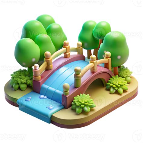 Dramatic Rustic 3d Render Of Cute Cartoon Bridge In Park Authentic