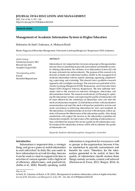 Pdf Management Of Academic Information System In Higher Education