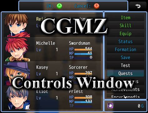Version Beta R Release Notes CGMZ Controls Window For RPG Maker MZ By Casper Gaming