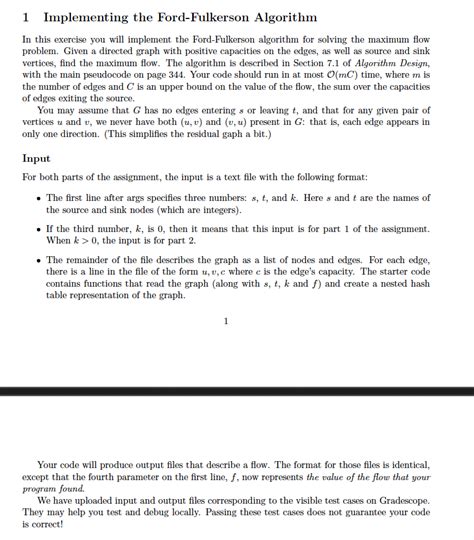 Solved 1 ﻿implementing The Ford Fulkerson Algorithmin ﻿this