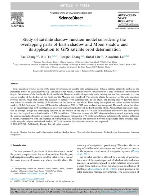 PDF Study Of Satellite Shadow Function Model Considering The Overlapping Parts Of Earth Shadow