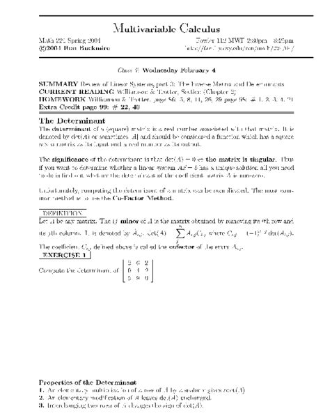 Multivariable Calculus Linear Systems Worksheet For 12th Higher Ed