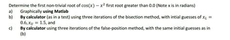 Solved Determine The First Non Trivial Root Of Cosx X2