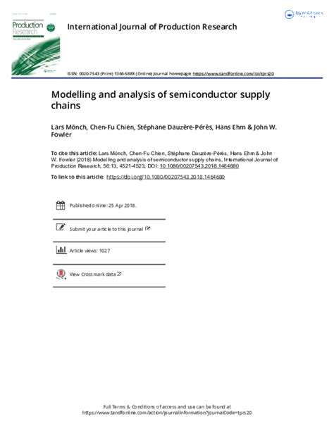 Pdf Modelling And Analysis Of Semiconductor Supply Chains