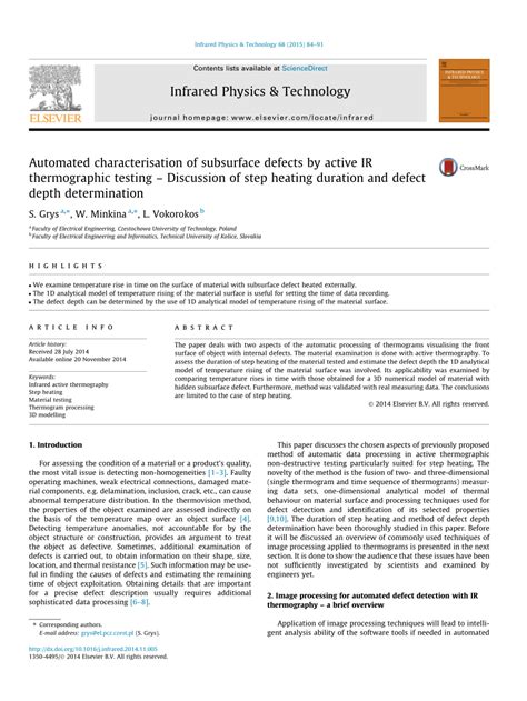 Pdf Automated Characterisation Of Subsurface Defects By Active Ir Thermographic Testing