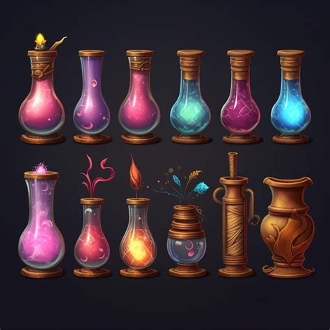 Premium Photo Set Art Of Potion Bottles Illustration