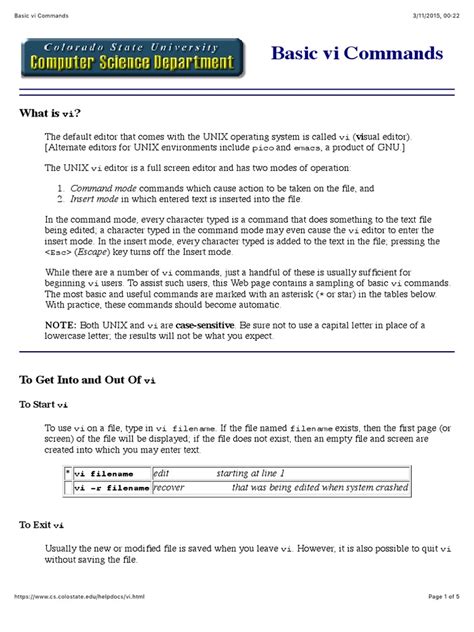 Basic Vi Commands Guide Pdf Filename Cursor User Interface