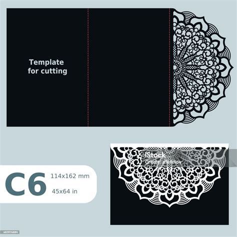 C6 종이 비쳐 인사말 카드 청첩장 절단 레이스 초대 배 라인 카드에 대 한 서식 파일 격리 된 배경 개체 레이저 컷된 서식 파일 벡터 일러스트 0명에 대한 스톡 벡터 아트