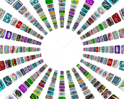 App Buttons In Circular Pattern White Background Stock Photo Iqoncept