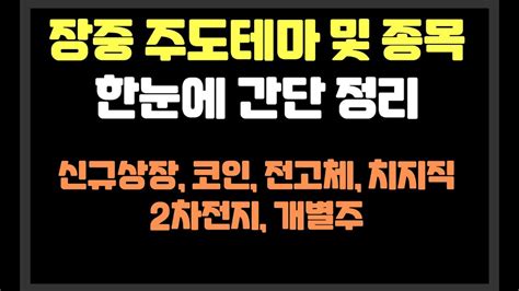 당일 장중 주도테마 및 종목 간단정리 신규상장코인전고체치지직2차전지개별주 이수페타시스금양플레이디알테오젠우리기술투자씨아이에스신성델타테크한농화성