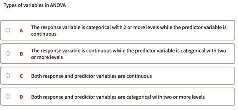 types of variables in anova the response variable is categorical with 2