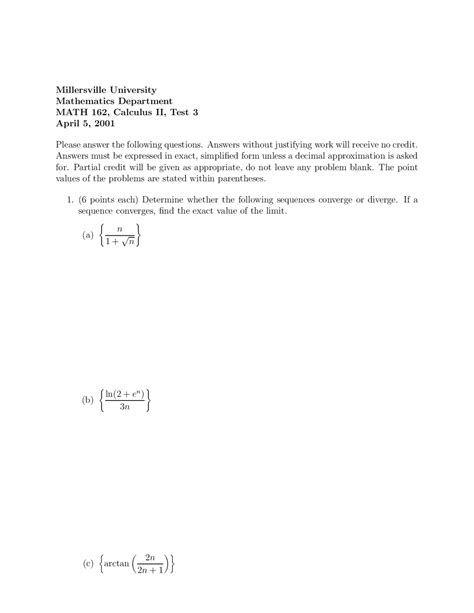 5 Practice Problems For Calculus Ii Past Test 3 Math 211 Docsity
