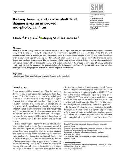 Pdf Railway Bearing And Cardan Shaft Fault Diagnosis Via An Improved Morphological Filter