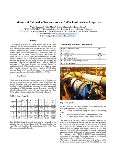 Pdf Influence Of Calcination Temperature And Sulfur Level On Coke Properties