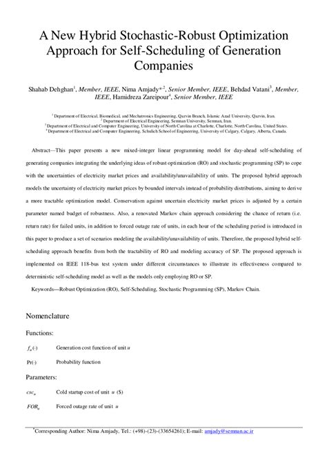 Pdf A New Hybrid Stochastic Robust Optimization Approach For Self