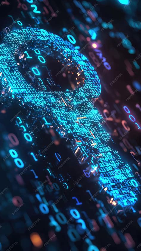 Digital Security Key Visualized As Holographic Symbol Floating Amidst Backdrop Of Binary Code