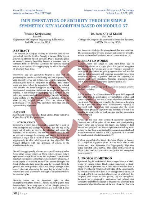 Pdf Implementation Of Security Through Simple Symmetric Key Algorithm