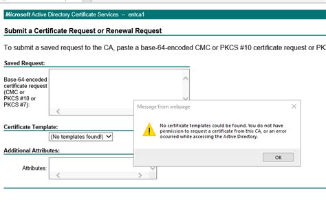 no certificate templates in certificate services server on windows 2019