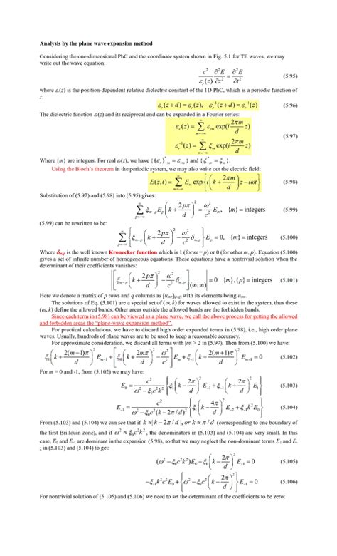 Analysis By The Plane Wave Expansion Method